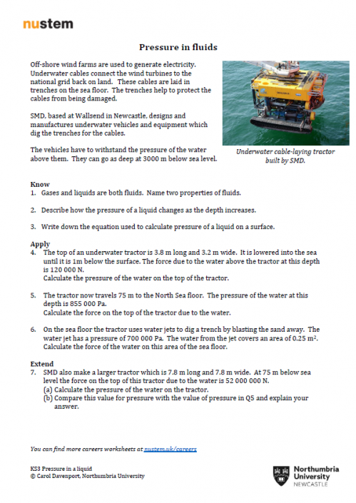 Pressure in a Liquid KS3 - NUSTEM